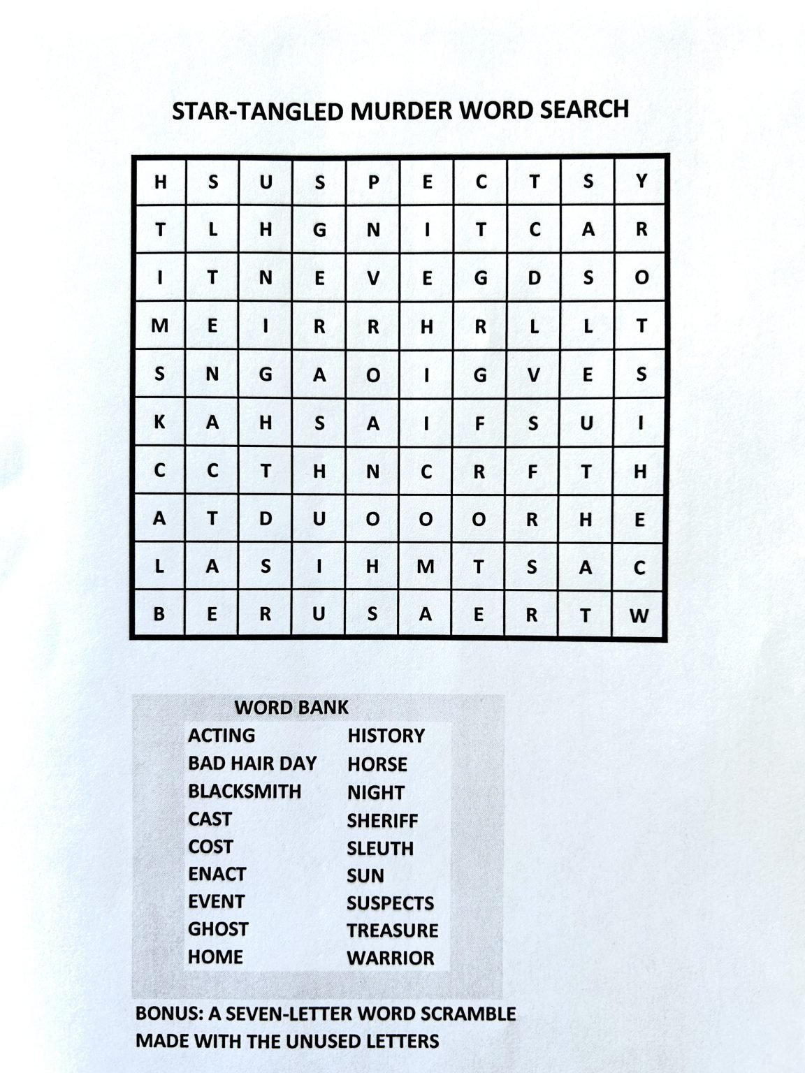 Word search for Star Tangled Murder – Booklover's Bench