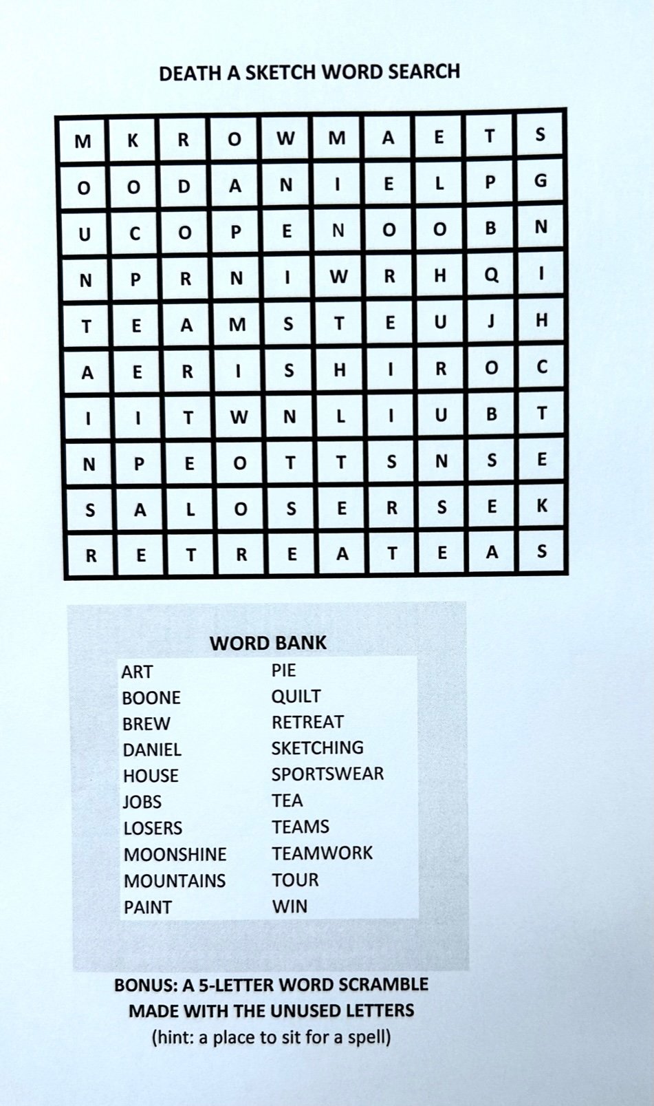 Try your hand at this word search for Death a Sketch – Booklover's Bench