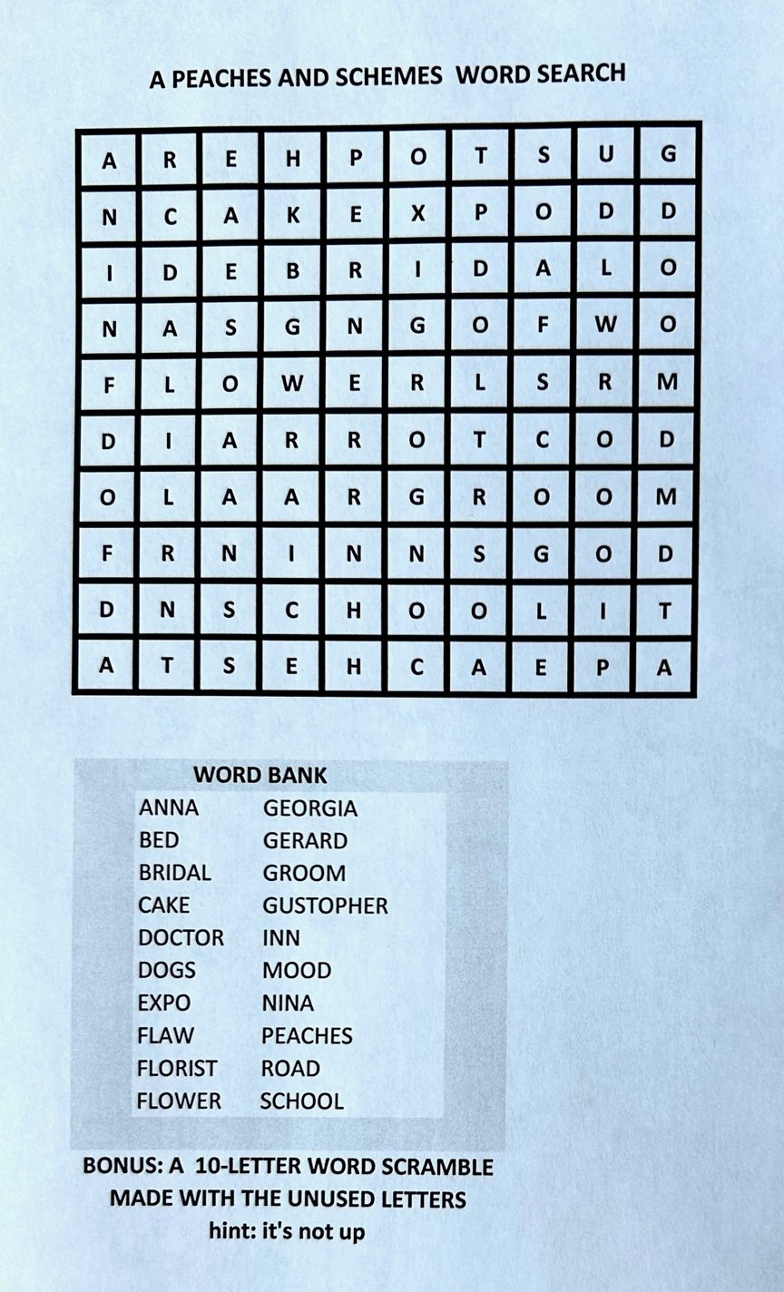 Word search for Peaches and Schemes – Booklover's Bench
