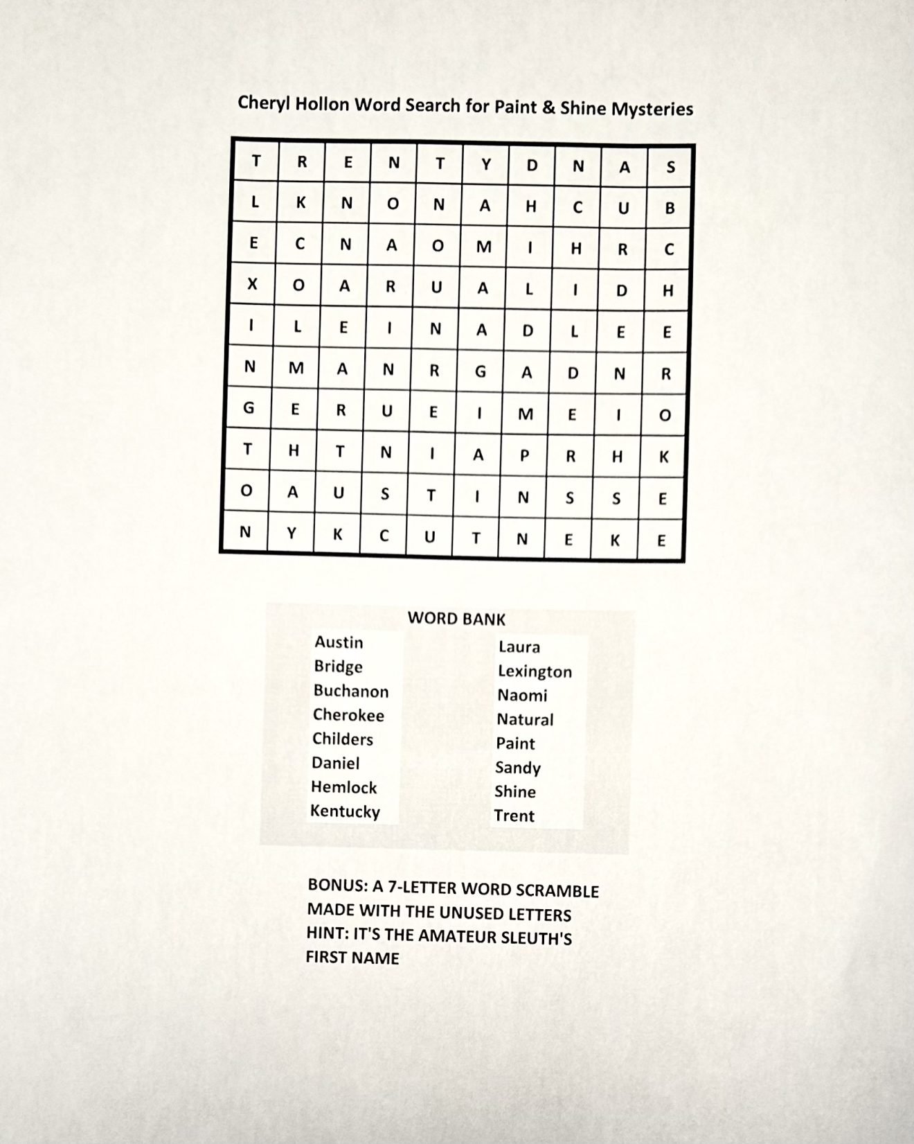 Paint and Shine Mysteries Word Search Puzzle by Cheryl Hollon ...