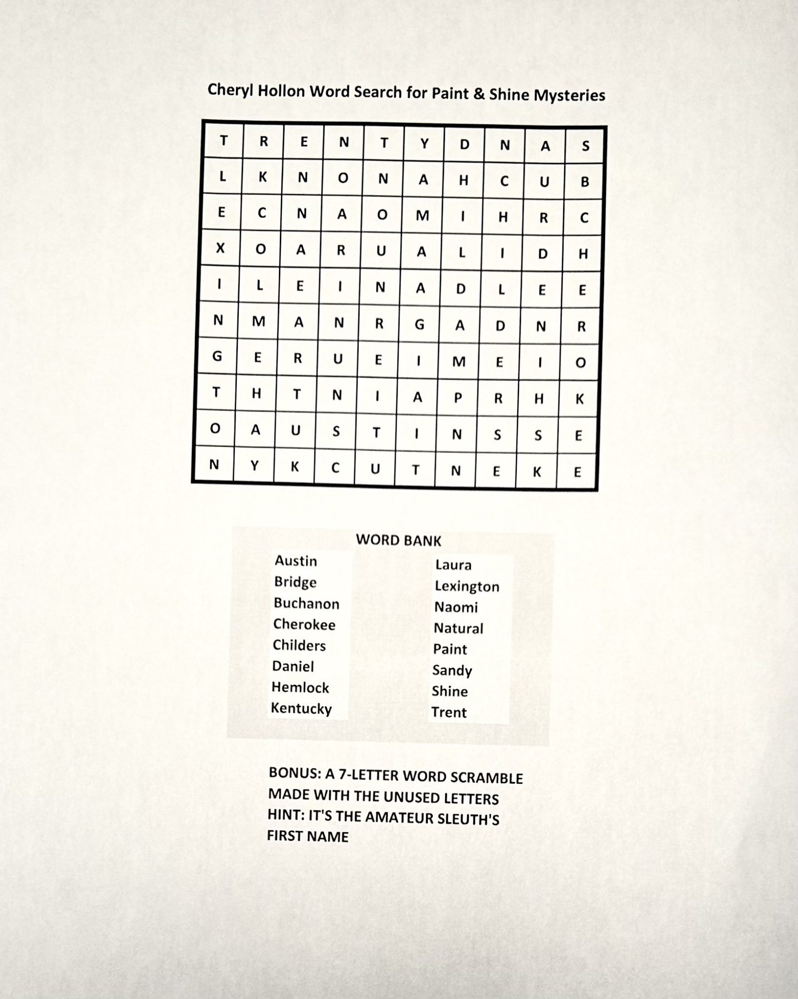 Paint and Shine Mysteries Word Search Puzzle by Cheryl Hollon ...